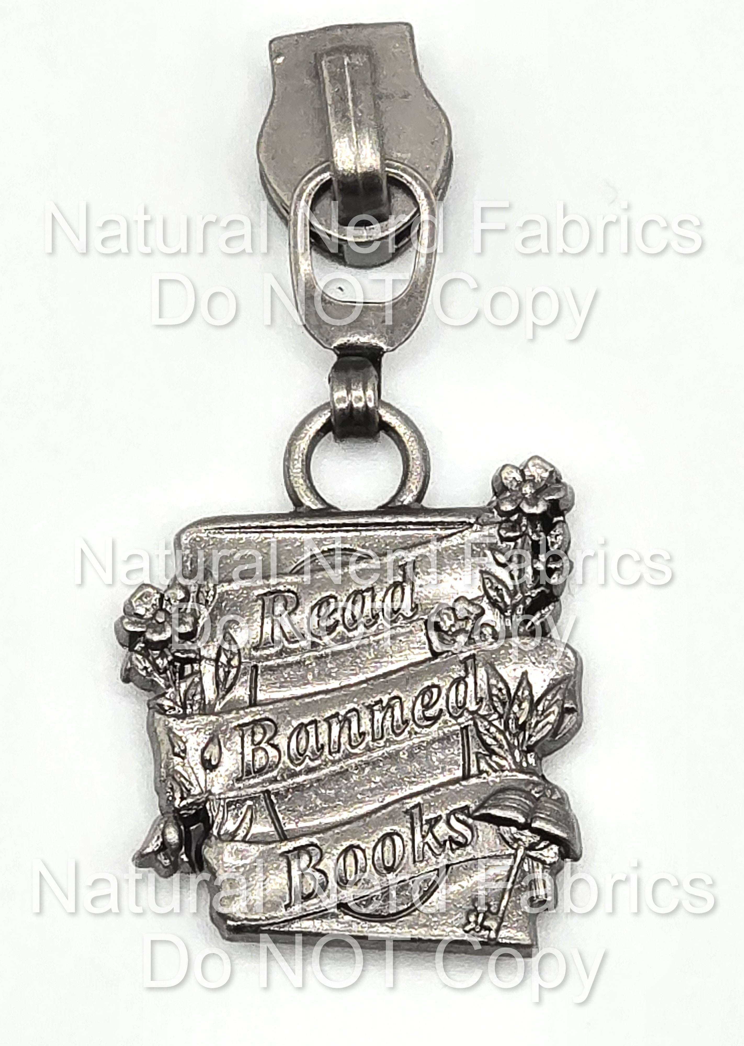Read Banned Books Zipper Pull – Natural Nerd Fabrics and Hardware